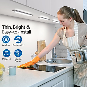 YLXS 51-LED Motion Sensor Under Cabinet Light, 12-inch Magnetic Rechargeable Under Counter Closet Lights, Wireless Night Light Bar, 3-Pack, Cool White