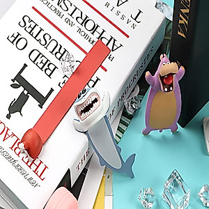 3 Pieces+ Gift 3D Animal Bookmarks for Kids and Students, Cute, Funny, Wacky, and Sturdy, Kawaii Stereo Cartoon Bookmarks -Hippo, Shark, Kitten , and Stick Markers for Notes
