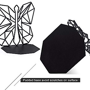 Alsonerbay Bookends Geometric Decorative Metal Book Stoppers Abstract Creative Book Supports, Book Holders for Shelves, Butterfly Book Ends for Office 1 Pair (Black)