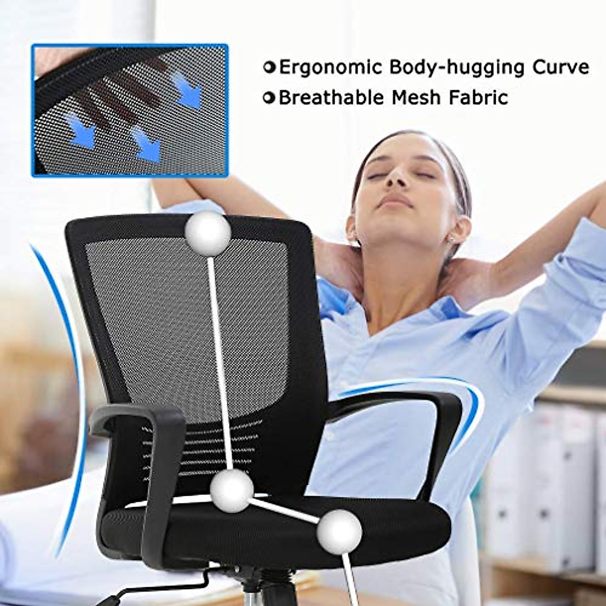 Ergonomic Office Chair Cheap Desk Chair Mesh Computer Chair with Lumbar Support Arms Modern Cute Swivel Rolling Task Mid Back Executive Chair for Women Men Adults Girls,Black