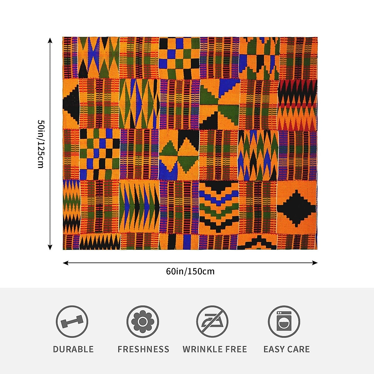 LELEMATE African Tribal Ethnic Kente Print Plush Throw Blanket for Boys Girls Teens Soft Flannel Bed Blanket for Sofa Chair Office Trip Camping Outdoor Home Decor 50"x60"