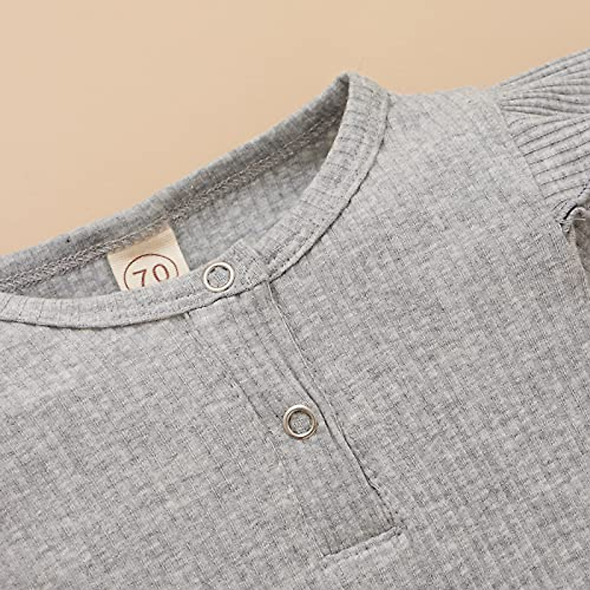 Twopumpkin Baby Girl Boy Coming Home Knotted Gown Unisex Newborn Infant Sleep Onesie Outfit Cute Baby Winter Pajamas (E Ruffle Ribbed Gray, 0-3 Months)