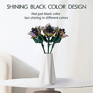 KIYOJIN Rose Flower Bouquet Building Set,Botanical Collection Rainbow Artificial Plant Compatible with Lego Gift for Adult Home Decor(Black 120pcs)