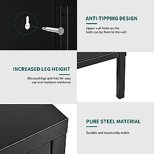 YITAHOME Metal Tool Cabinet, 31.5" Steel Garage Storage Cabinet with Adjustable Shelves, Counter Cabinet with 2 Door, Free Standing Cabinet for Bedroom, Kitchen,Home Office, Black