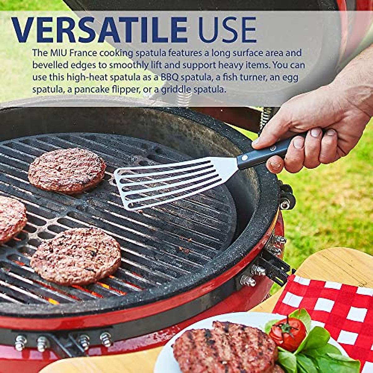 Slotted Fish Spatula Stainless Steel - 11-inch Thin Spatula Heat Resistant with ABS Solid Handle - Fish Turner Spatula - Metal Spatula for Cooking Meat, Eggs - Flexible Spatulas for Nonstick Cookware