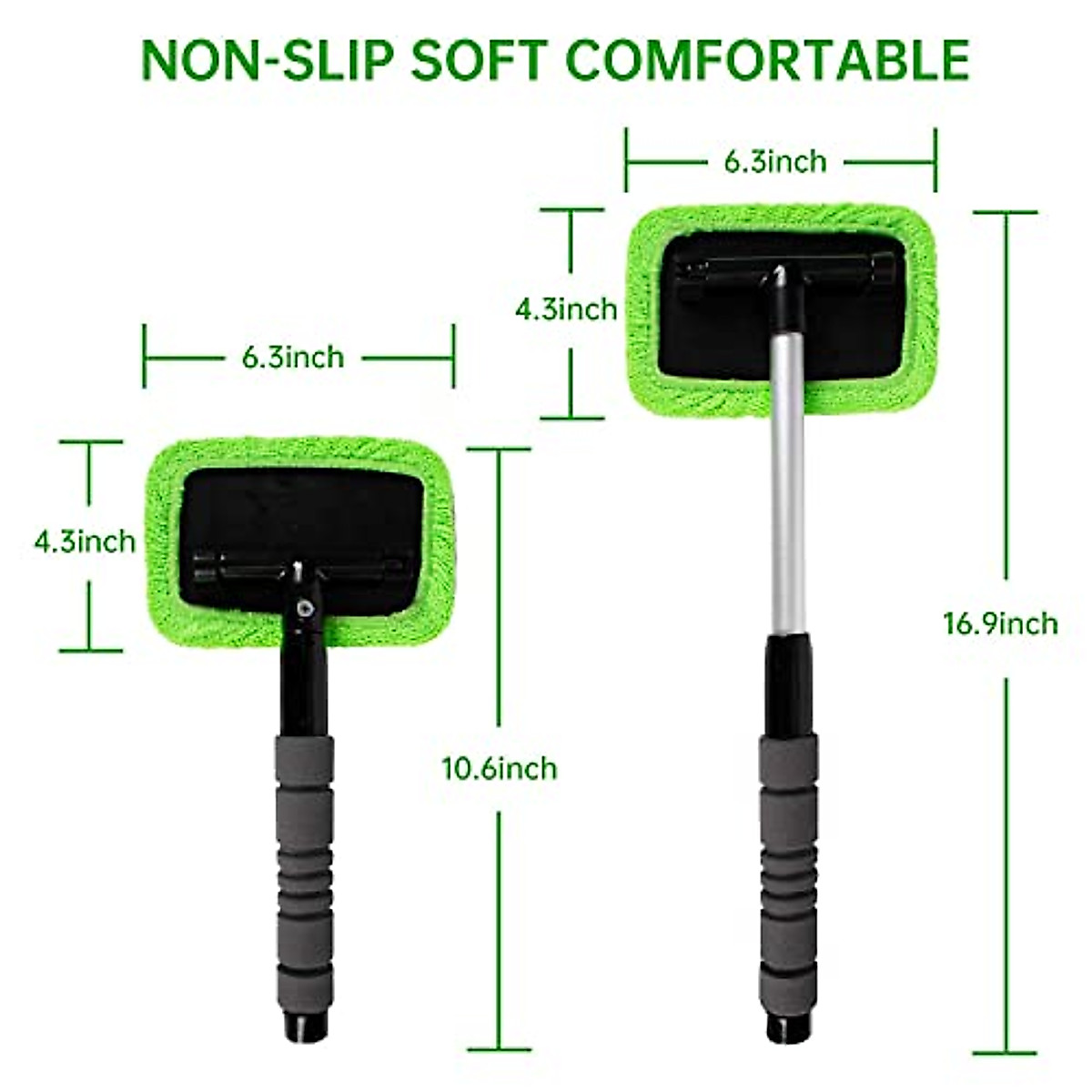 X XINDELL Windshield Glass Cleaning Tools, Microfiber Cloth Car Cleaning Tool with Extendable Handle with Washable Reusable Cloth Pad(7 Pack)