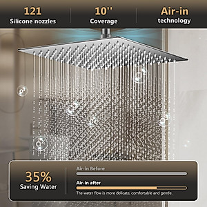 Dual Shower Head, 10'' High Pressure Rain Shower Head with 16'' Upgraded Adjustable Extension Arm, 3+1 Settings Handheld Spray,Built-in Power Wash,Retractable 60'' Shower Hose, 3-Way Diverter, Chrome