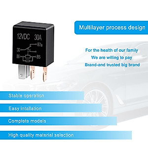 Yumfugu 4 PCS 5 Pin 12V Car Starter Relay, Multi-Purpose 30A Waterproof Heavy Duty Relay Replacement, Universal Automotive Conditioner Relay Accessories for Cars SUVs Trucks (Black)