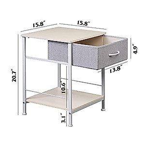 WLIVE 1-Drawer Nightstand and 5-Drawer Dresser Set, Fabric Storage Tower for Bedroom, Hallway, Nursery, Closets, Tall Chest Organizer Unit with Textured Print Fabric Bins, Steel Frame