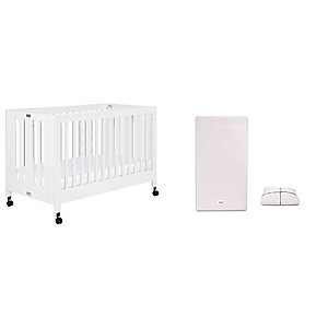 Maki Full-Size Folding Crib with Pure Core Non-Toxic Crib Mattress with Dry Waterproof Cover