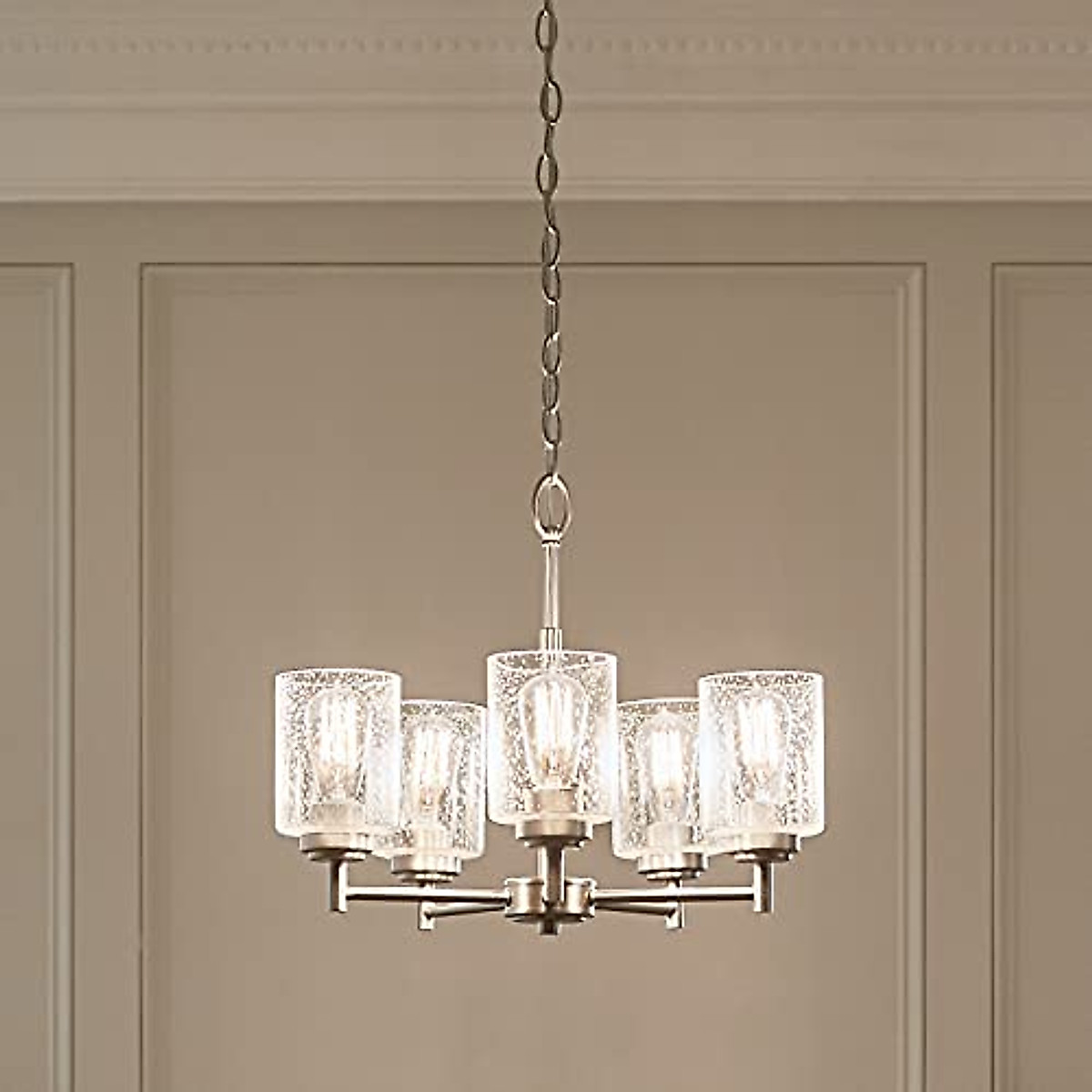 Kichler Winslow 19.75" Chandelier in Brushed Nickel, 5-Light Chandelier for Dining Room, Living Room, or Bedroom, Clear Seeded Glass, (19.75" W x 16" H), 44030NI
