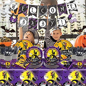 HigzYovn 183Pcs Welcome Little Nightmare Baby Shower Decorations Nightmare Before Christmas Party Supplies Nightmare Before Christmas Baby Shower Decorations Tableware for Baby Shower Party Decor