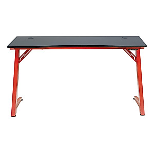 OSP Home Furnishings Beta Battlestation Gaming Desk with Bluetooth RGB LED Lights, Matte Red