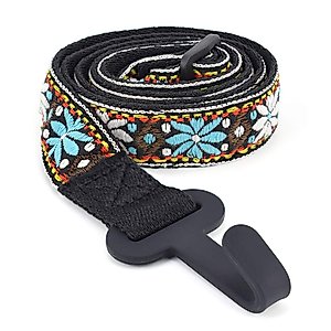 CLOUDMUSIC Ukulele Strap Clip On No Drill J Hook For Soprano Concert Tenor Baritone With Hawaiian Colorful Floral Pattern(Blue White Flower)