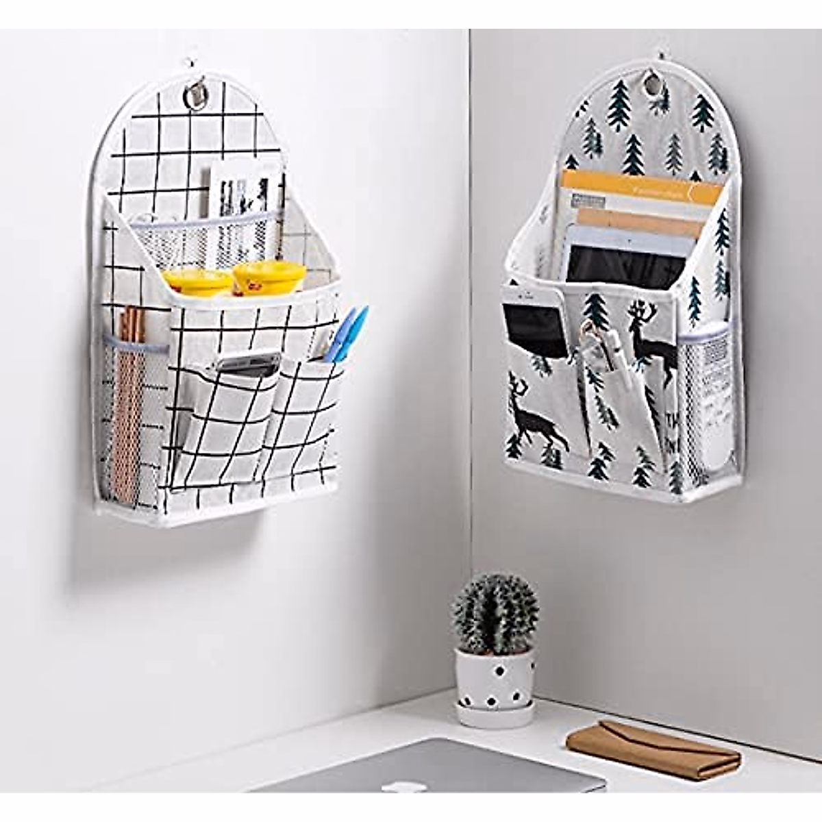 UJLN Wall Hanging Storage Bag, Waterproof Over The Door Closet Organizer Hanging Pocket Linen Cotton Organizer Box Containers for Bedroom, Bathroom, Kitchen, Office (TPYE D)