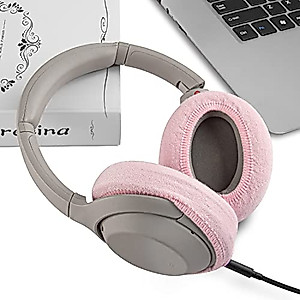 Geekria 2 Pairs Knit Headphones Ear Covers/Washable & Stretchable Sanitary Earcup Protectors for Over-Ear Headset Ear Pads, Sweat Cover for Warm & Comfort Fits 3.14"-4.33" Headsets (M/Pink)