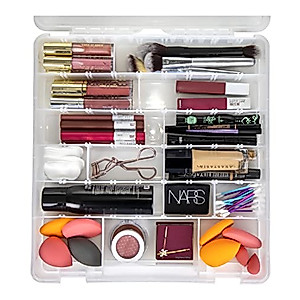 AB Designs 9101ABD Super Satchel Slim with Removable Dividers, Stackable Home Storage Organization Container, Clear with Silver Latches