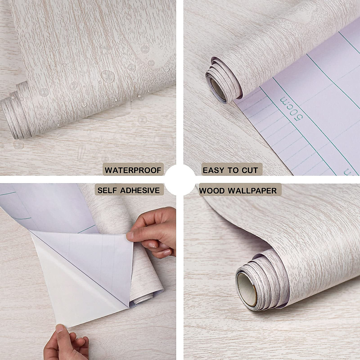 Lativo White Wood Contact Paper for Cabinets and Drawers Wood Grain Wallpaper Peel and Stick Wallpaper for Furniture Shelf Self-Adhesive Wallpaper Vinyl Waterproof Easy to Install/Clean 17.7"×197"