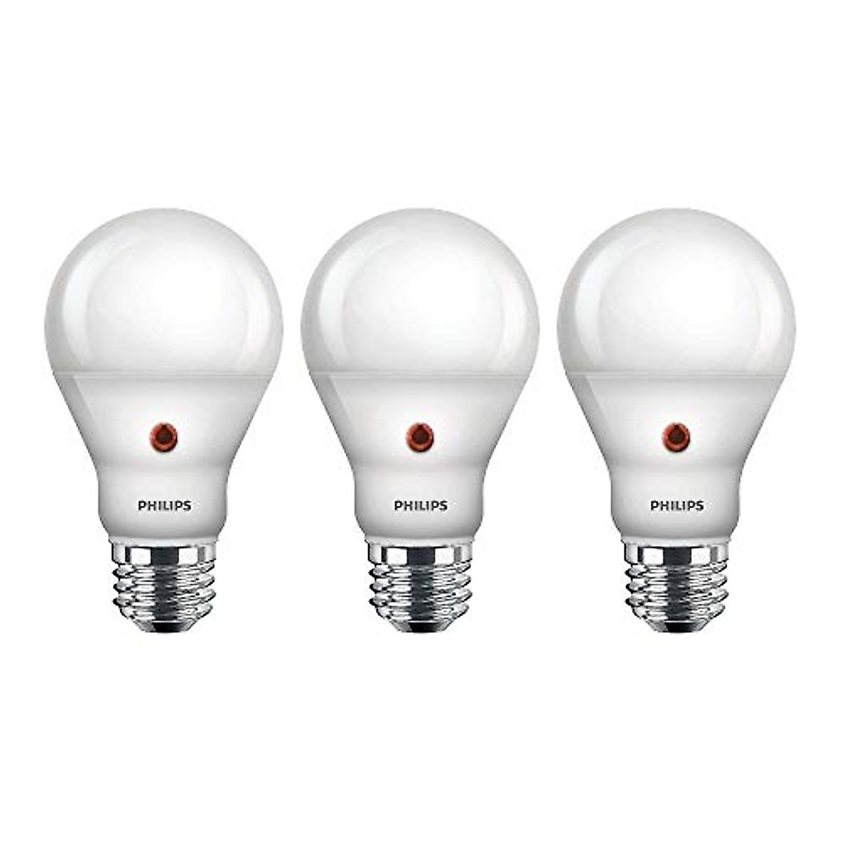 Philips LED Dusk-to-Dawn Outdoor A19 Light Bulb, Flicker-Free, 800 Lumen, Soft White Light (2700K), 8W=60W, E26 Base, 3-Pack (466599)