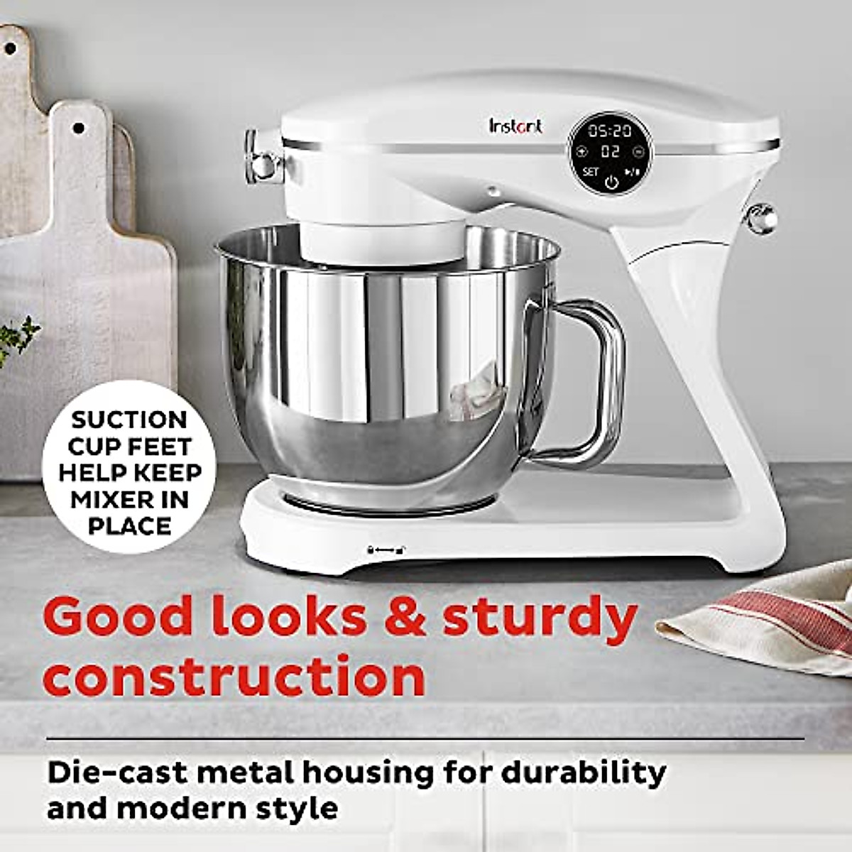Instant Stand Mixer Pro,10-Speed Tilt-Head Electric Mixer with Digital Interface,7.4-Qt Stainless Steel Bowl,From the Makers of Instant Pot,600W,Lightweight, Whisk, Dough Hook and Mixing Paddle, Pearl