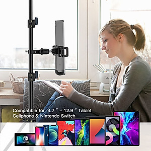 Smatree Tablet Mount Holder for Spin Bike, Elliptical, Treadmill, Stationary Bicycle, Microphone Stand and Indoor Exercise Equipment - Compatible with iPhone, iPad, Other Smart Phone/Tablet