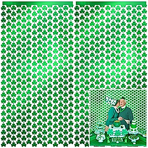 Tifeson St.Patrick Day Shamrock Tinsel Foil Fringe Curtains - 2Pcs Saint Patrick's Day Irish Party Backdrop Decorations Photo Booth Backdrops Green (3.2 x 8.3 ft)