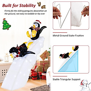 Tangkula 4 FT Lighted Christmas Penguin Slide Scene Decoration, 2 Sliding Penguins & Snowy Slide, Pre-Lit Christmas Penguin & Slide with LED Lights, Stakes, Indoor Outdoor Yard Decor
