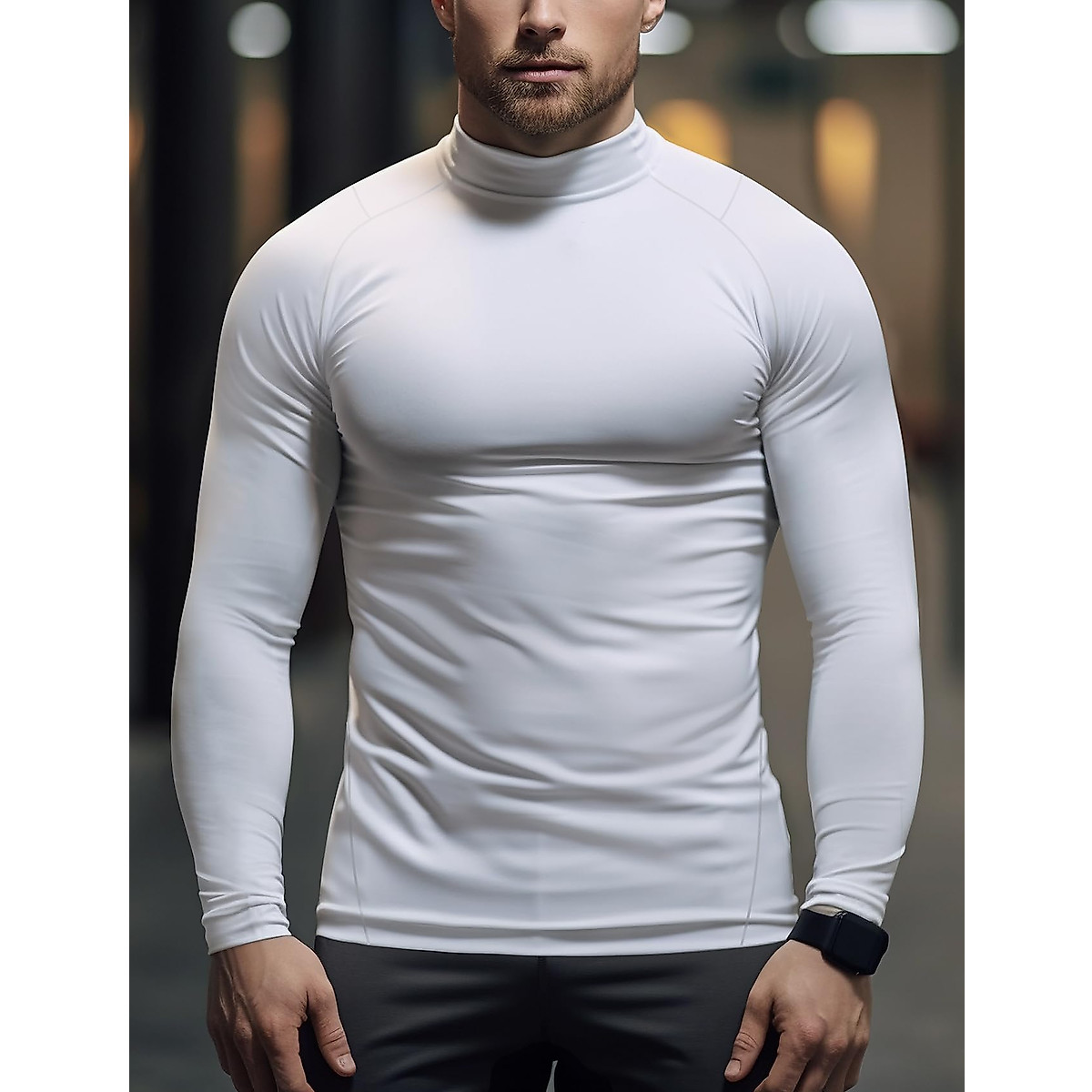 Mens Mock Turtleneck Thermal(White,XXL)