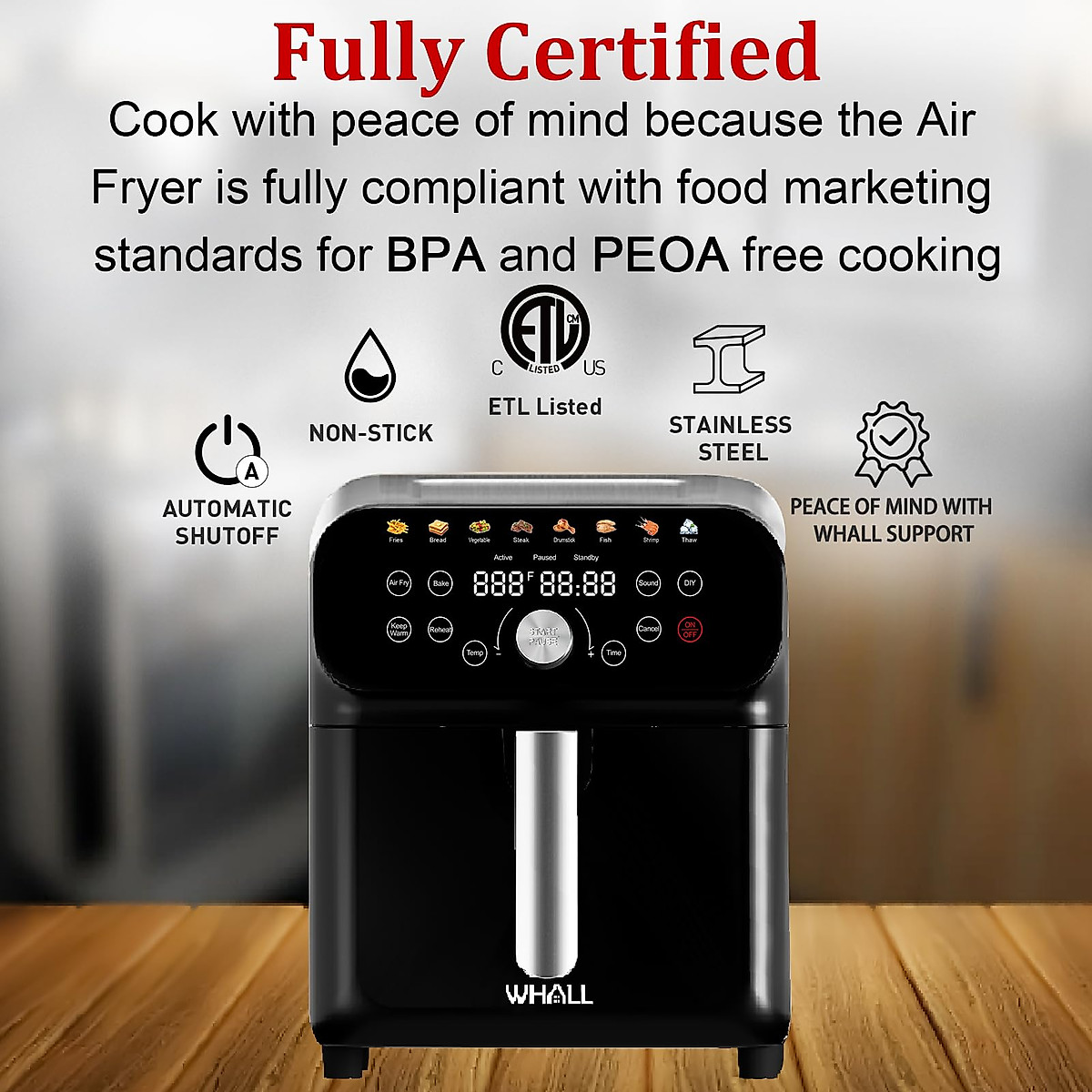 WHALL Air Fryer, 6QT Air Fryer Oven with LED Digital Touchscreen, 12 Preset Cooking Functions Air fryers, Dishwasher-Safe Basket, Stainless Steel/BS