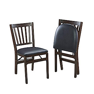 MECO Stakmore Wood Fabric Upholstered Seat Folding Chair Set, Espresso (2 Pack)