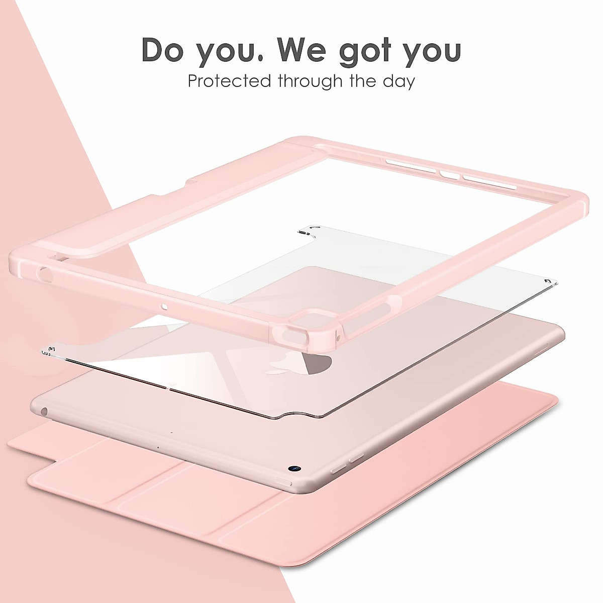 DTTOCASE for iPad 6th / 5th Generation 9.7 inch Case (2018/2017), iPad Air 2 & 1 (2014/2013) Case, Clear Back, Smart Cover [Built-in Pencil Holder, Auto Sleep/Wake] - Rose Gold