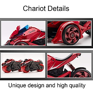 Gilumza Pull Back Motorcycle Toys, Motorcycles Launcher Toy with Music Lighting, 2 in 1 Catapult Race Trinity Chariot Gift for Boys Kids (Red&Black)