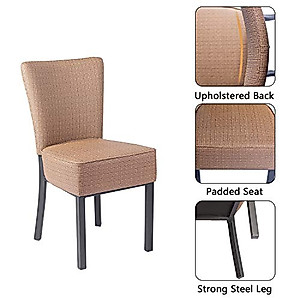 KARMAS PRODUCT Modern PU Leather Upholstered Chairs 19 Inch Padded Dining Chairs with Steel Legs White (Brown)