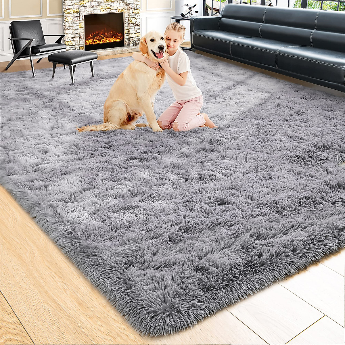 Noahas Fluffy Grey 8x10 Area Rugs for Living Room,Thick Plush Shag Rug,Large Living Room Rugs,Big Fuzzy Carpet,Shaggy Rugs for Bedroom,Soft Comfy Kids Rugs Nursery Rug Living Room Decor