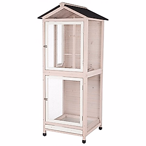TRIXIE Outdoor Bird Aviary, 67-in Wooden Birdcage, 2 Perches, Ideal for Small Birds, Finches, Gray, (55952)
