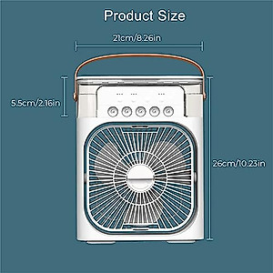 3 in 1 Air Cooler,Mini Portable Air Conditioners Fan with 3-Speeds/5 Humidifier Misting Hole/7 Colors Light,USB Rechargeable,Humidify Air Cooler,Adjustable Wind Direction,For Office Home (White)