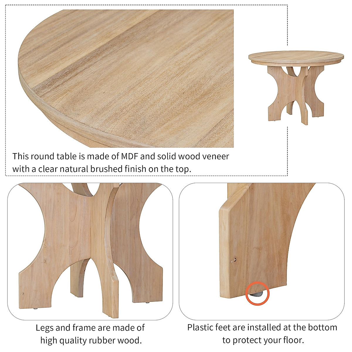 Merax 5-Piece Dining Set, 44" Round Table with Curved Bench and Side Chairs for 4-5 People, for Kitchen, Natural Wood Wash