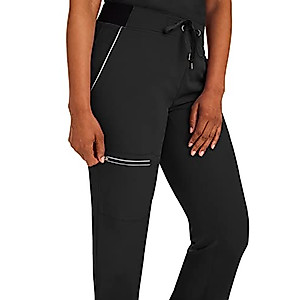 Healing Hands Womens Scrubs Pants 6 Pocket HH360 9151 Nisha Waistband Drawstring Premium Scrub Pant Athletic Design Black L