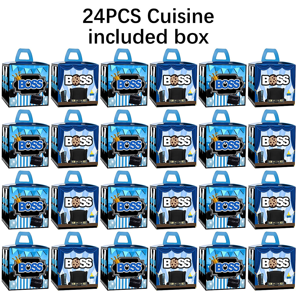 24 Pcs Baby Boy Boss Party Gift Boxes, Boss Goodie Boxes Bags, Boss Party Candy Gift Boxes for Little Gentleman Birthday Baby Shower, Boss Theme Party Bags Decorations Supplies
