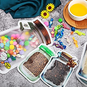 50 Pieces Mason Jar Bottles Bags Mason Jar Zipper Lock Bags Reusable Food Storage Bags Snacks Sandwich Zipper Sealed Bags Fresh Bags Airtight Seal Storage Bags Nuts Candy Cookies Bags