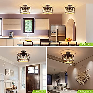 Semi Flush Mount Ceiling Light Fixture Vintage Ceiling Light Farmhouse Ceiling Light White Wood Grain Metal Cage Ceiling Lamp for Kitchen Dining Room Hallwa Bedroom Living Room (White Wood Grain)