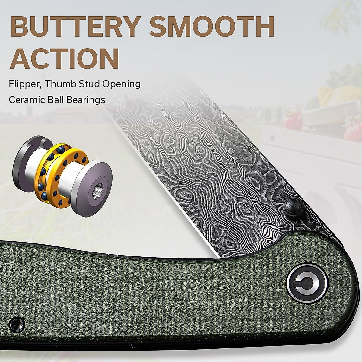 CIVIVI Pocket Knife - Elementum Folding Knife with 2.97'' Damascus Wharncliffe Blade Micarta Handle, Ideal for Outdoor EDC Gift C18062AF-DS1