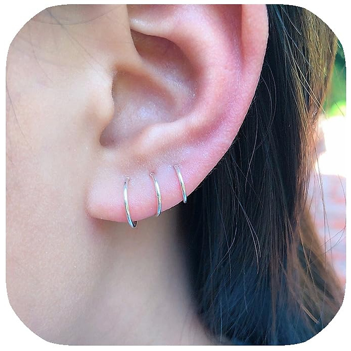 3 Pairs Handmade 925 Sterling Silver Nose Ring Hoop Small Hoop Earrings set for Cartilage Tragus Helix Multiple Piercing Jewelry 6mm 7mm 8mm