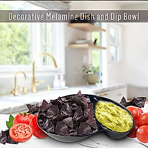 LUSHIG Chip and Dip Serving Set Melamine Tray Divided Platters (Black)