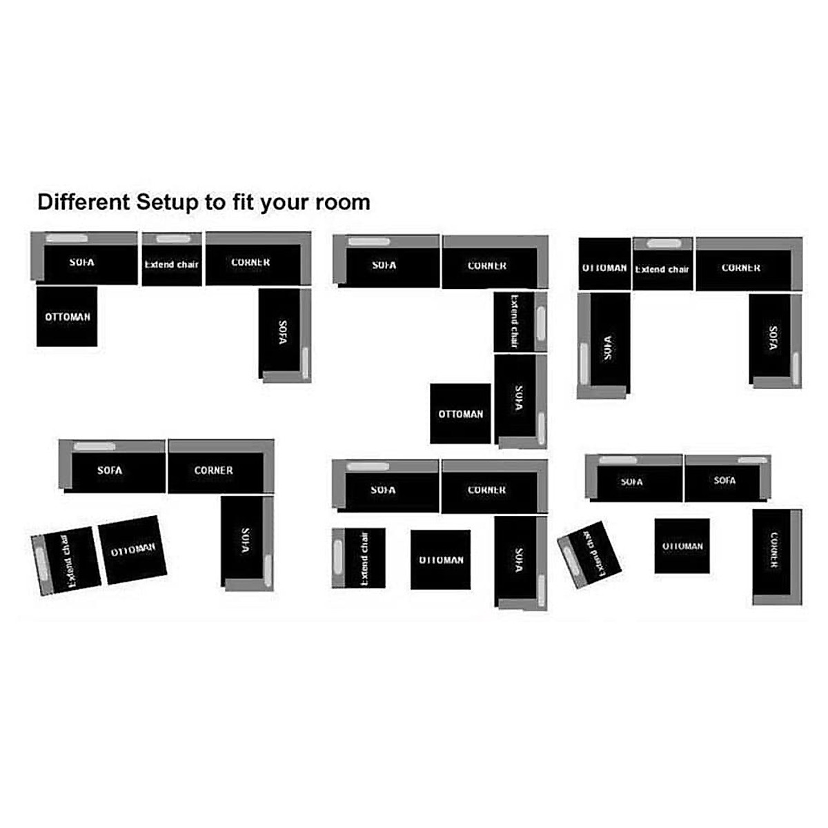 Stendmar 5-Piece L Shape/U Shape Living Room High Back with Headrest Reversible Contemporary Dark Grey Microfiber Fabric Sectional Couch Sofa Set S150D5A