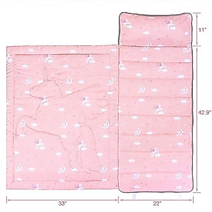 UOMNY Toddler Nap Mat - 1 Pack Girls Sleeping Bag with Removable Pillow - Unicorn 50x20 Inch Kids Preschool Nap Sack with Pillow Pink Girls Napper Nap Mats for Daycare Napping Bag for Girls