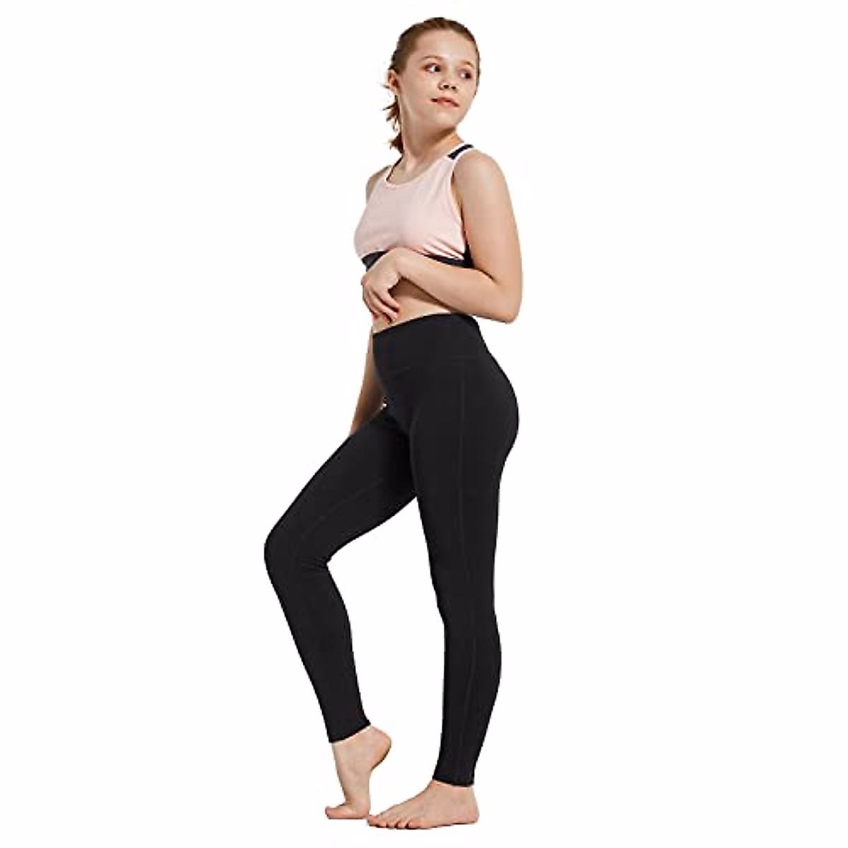 BALEAF Black Leggings Girls Dance Tights Yoga Pants with Pocket Preppy Clothes Kids Teen Running Athletic Workout Ballet Size 10-12