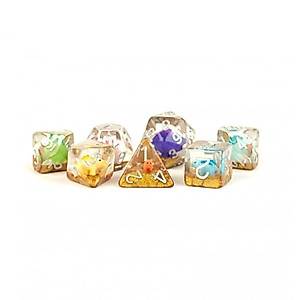 Metallic Dice Games Poly Set Dinosaur w/Silver (7)
