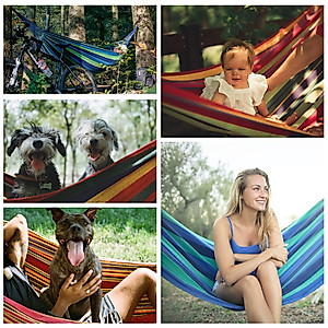 Sutekus Single or Double Hammock Outdoor Camping Hammock Two Person Portable Hammock with Rope and Carrying Pouch (Rainbow Stripe)