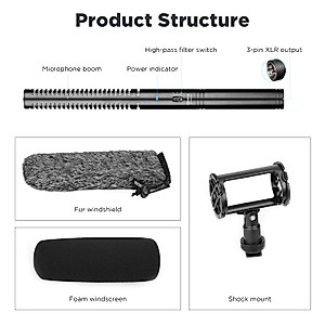 Boya XLR Shotgun Microphone BY-BM6060, Super-Cardioid Condenser Mic with 24 48V Phantom Power for Camera Camcorder Film Interview TV Program Recording Podcast